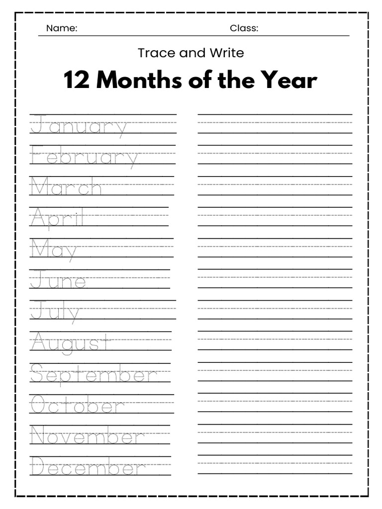 12 Months Tracing Worksheet | PDF