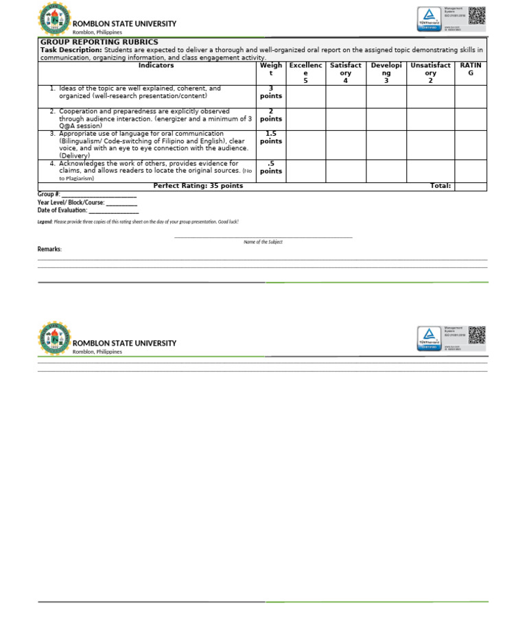 Group Reporting Rubrics 1 | PDF | Learning | Communication