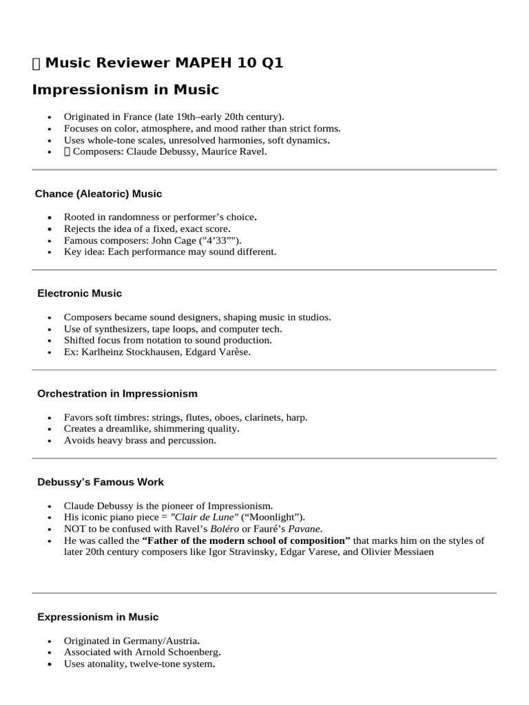 MAPEH 10 Q1 Comprehensive Reviewer | PDF | Installation Art | Harmony
