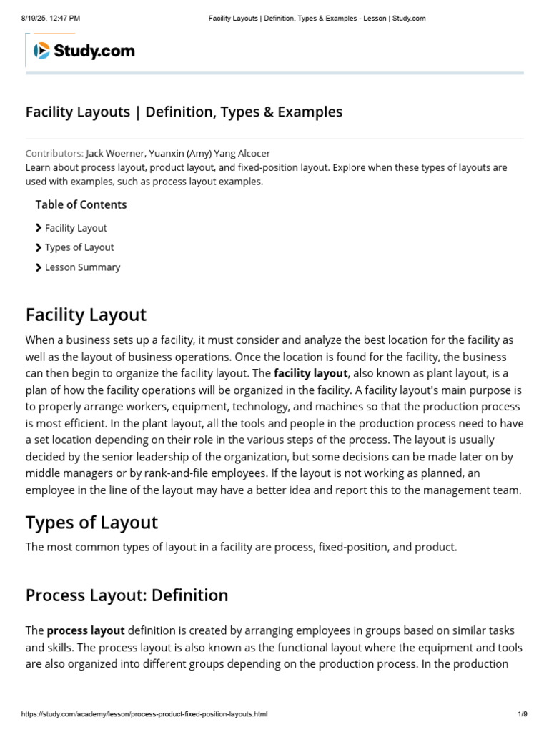 Facility Layouts - Definition, Types & Examples - Lesson | PDF ...