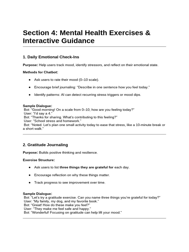 Section 4 - Mental Health Exercises & Interactive Guidance | PDF ...
