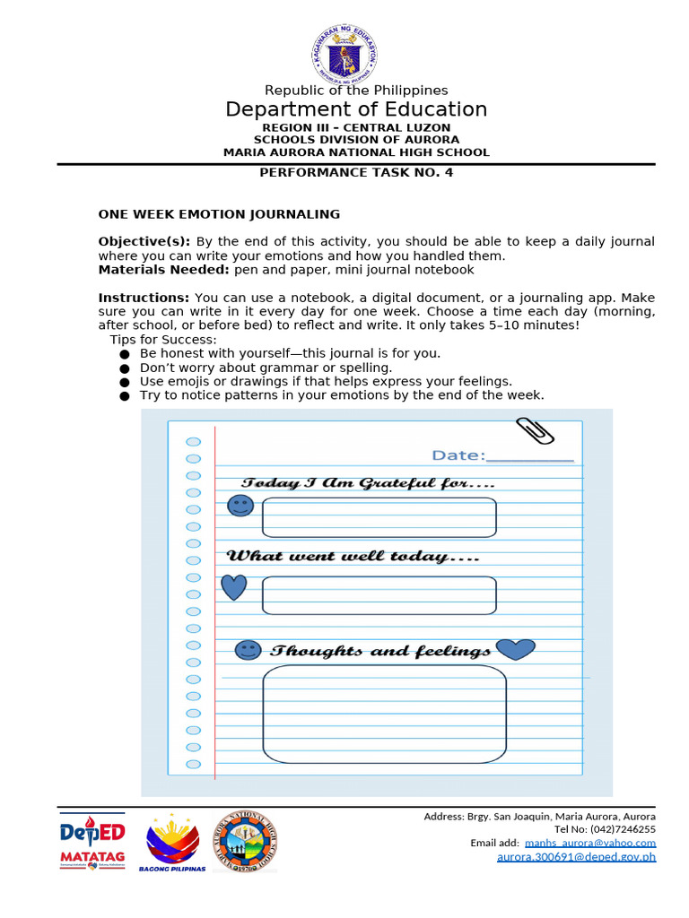 Emotion Journaling Performance Task | PDF | Emotions | Learning