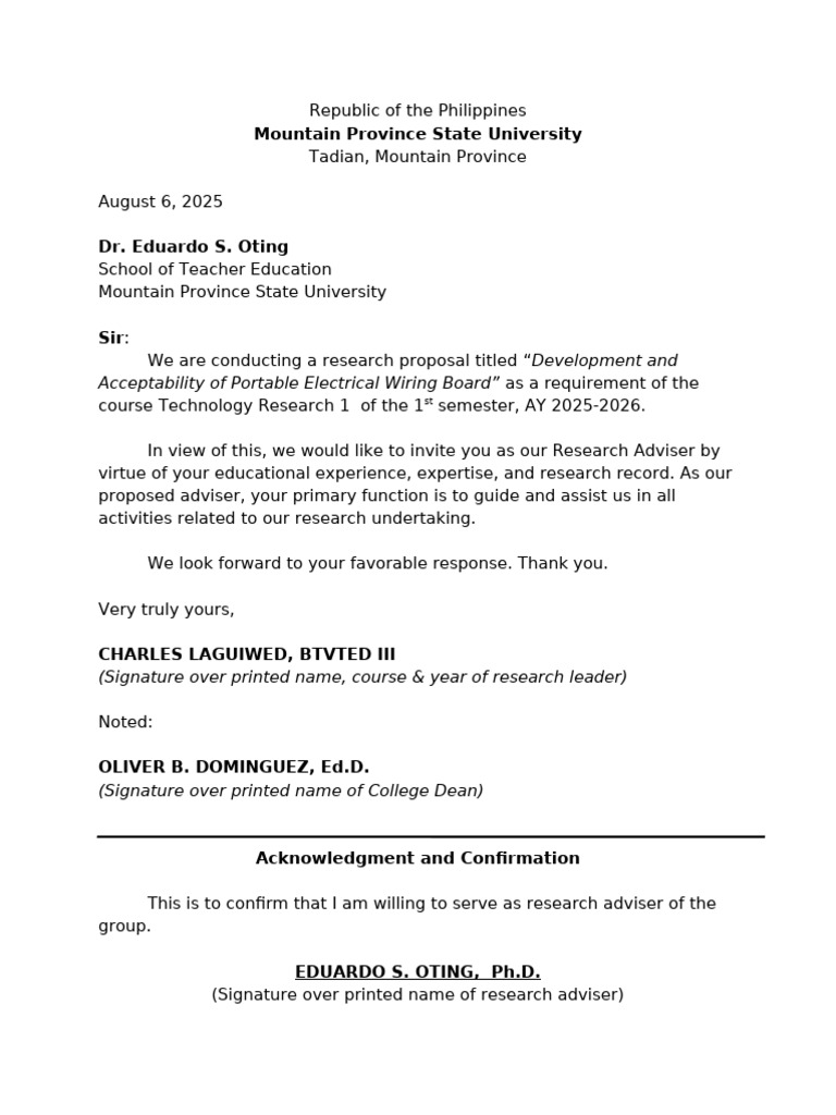 Letter of Request For Research Adviser 1 | PDF