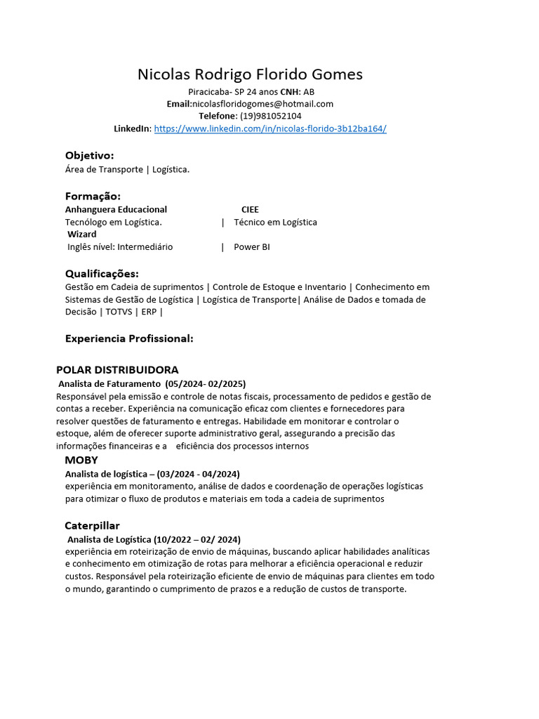 Curriculum Nicolas Atualizado 2025 2 | PDF