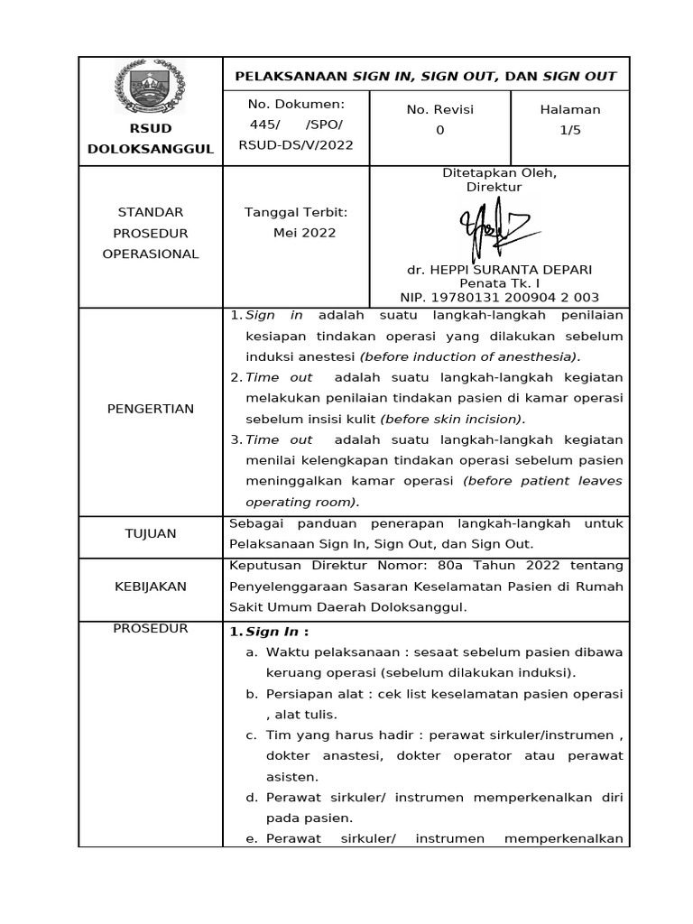 Prosedur Sign In dan Sign Out Operasi | PDF