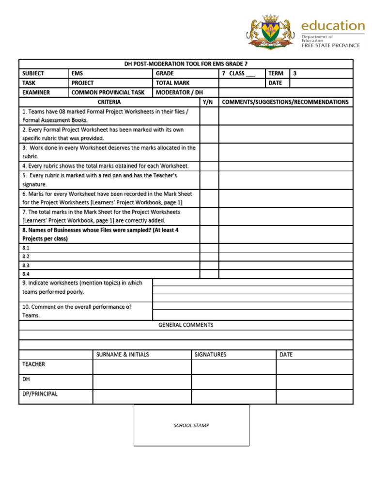 Project Post-Moderation Tool For Ems Grade 7 | PDF