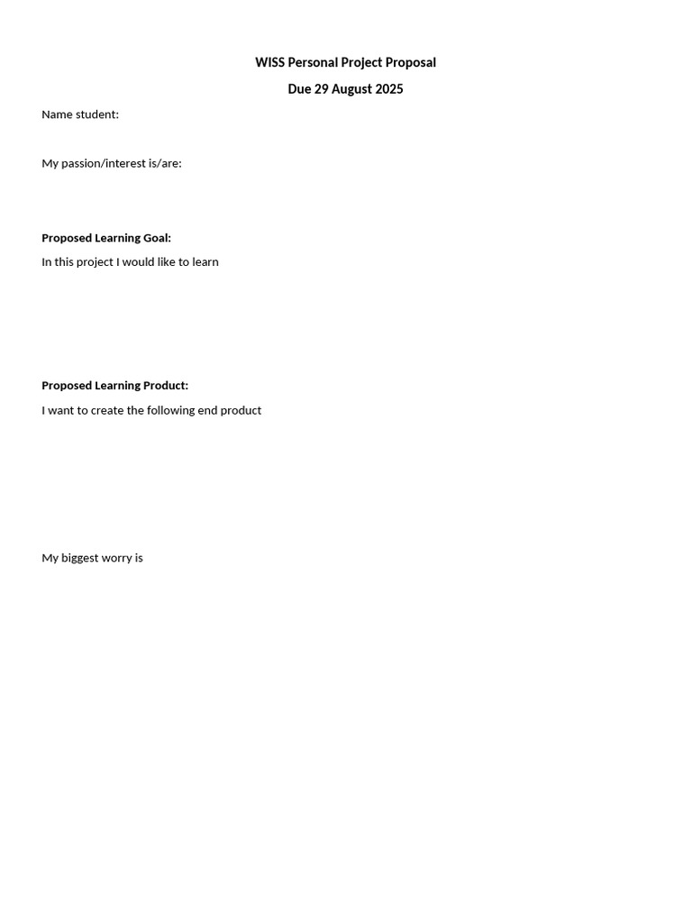 WISS Personal Project Proposal Guide | PDF