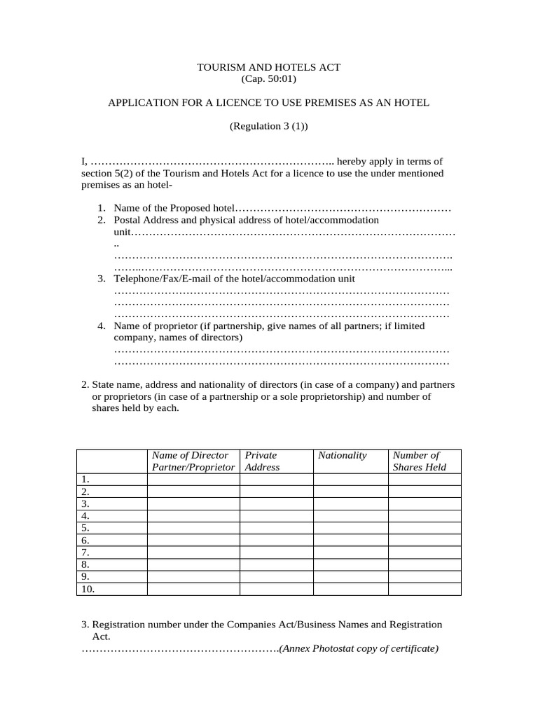 Application or Renewal Form For Licencing Hotels | PDF | Audit | Business
