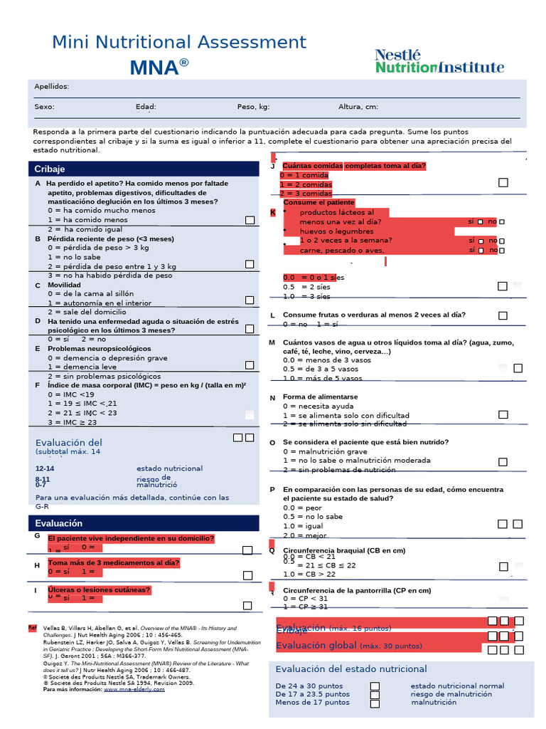 Evaluación Nutricional MNA: Guía Práctica | PDF