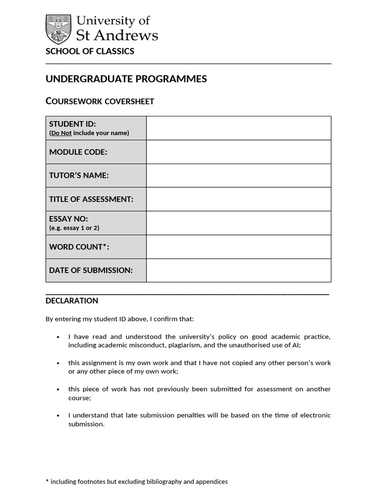 UG Coursework Coversheet Template (November 2024) | PDF