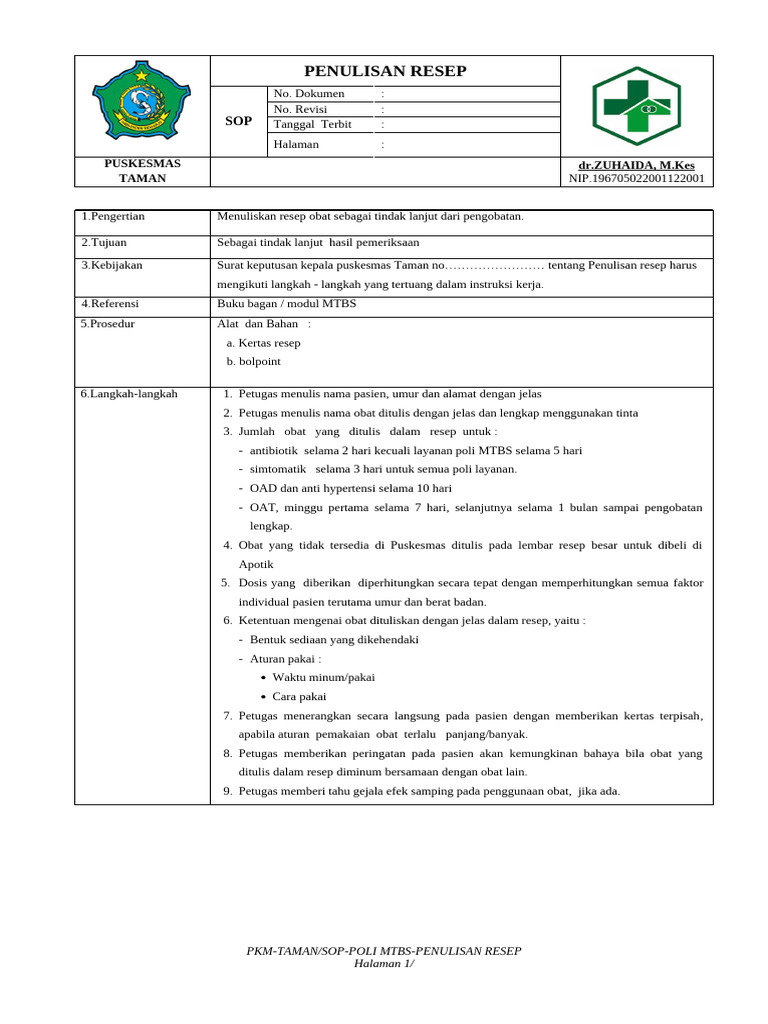 Prosedur Penulisan Resep Obat Puskesmas | PDF