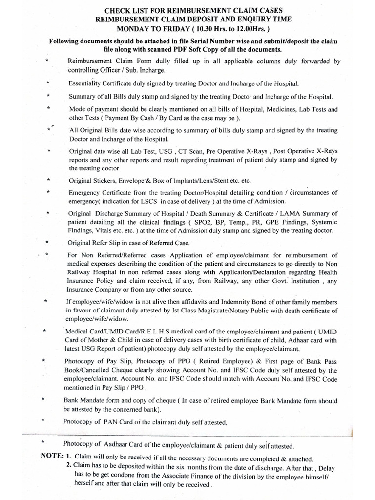 Complete Med Reimb Form With Check List of Documents Required | PDF ...