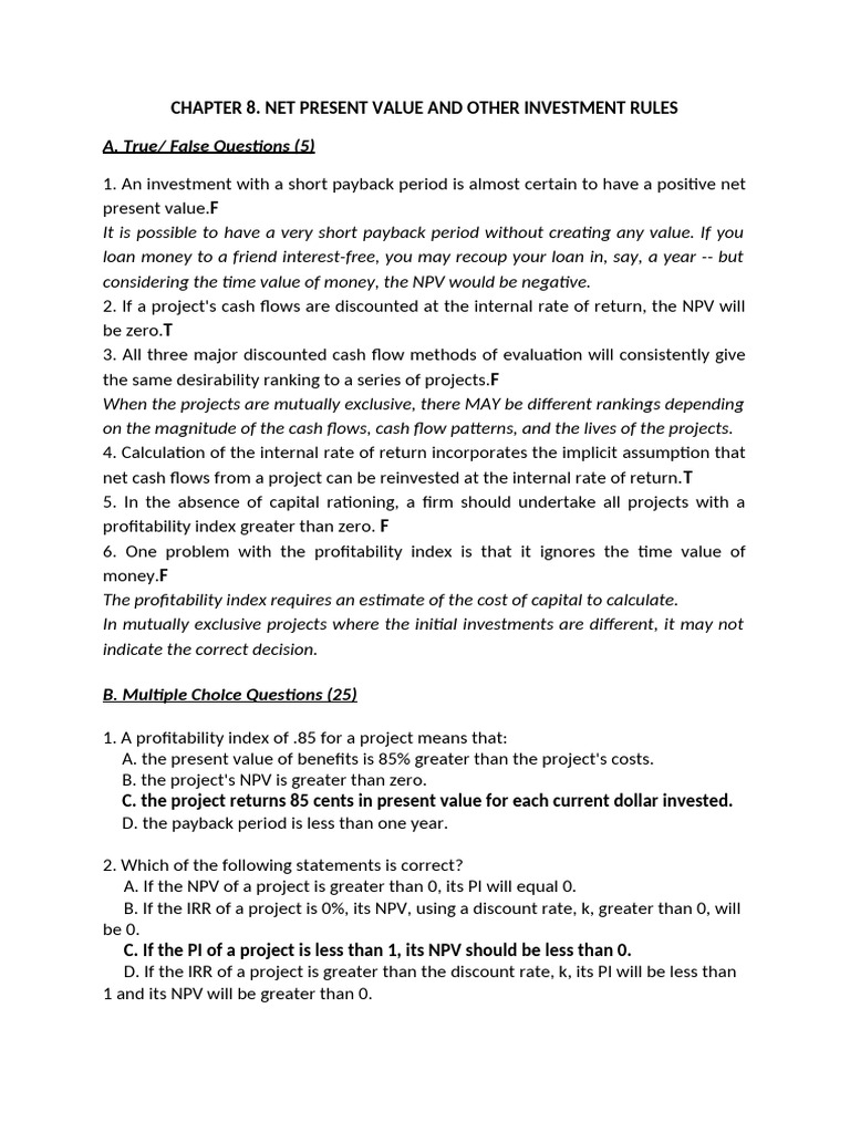 NPV and Investment Decision Rules | PDF | Internal Rate Of Return | Net ...