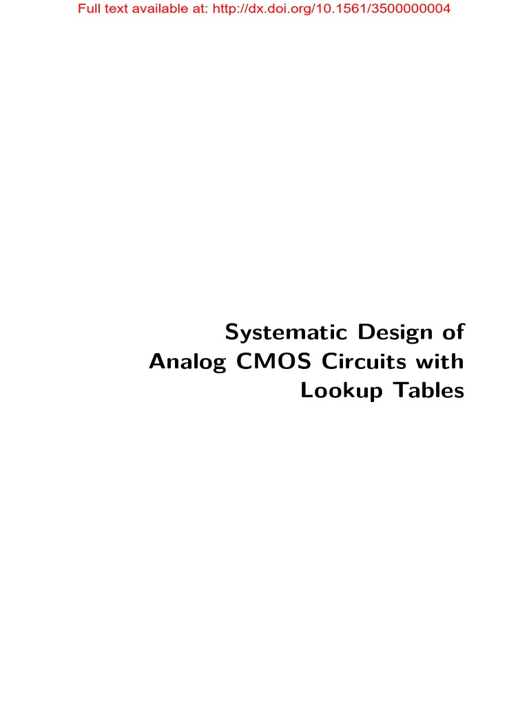 Systematic Design of Analog CMOS Circuits | PDF | Field Effect ...