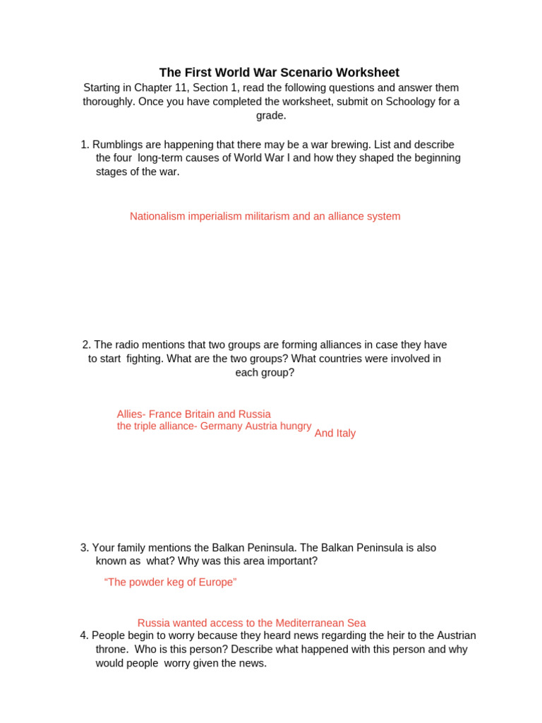 The First World War Scenario Worksheet | PDF | World War I | German Empire