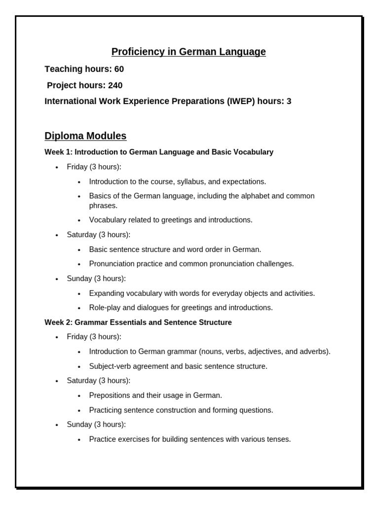 German Language Proficiency Course Outline | PDF | Verb | German Language