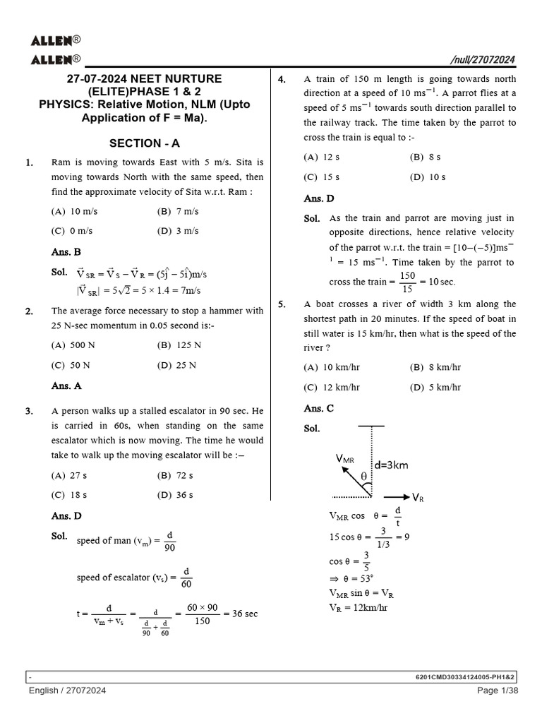 Phy Kineamatics Practice | PDF | Force | Momentum