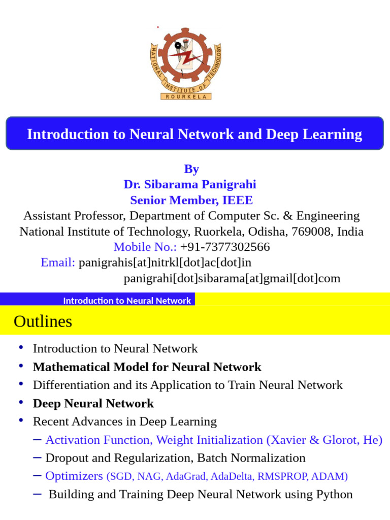 Day-1 Talk On Introduction To Neural Network and Deep Learning | PDF | Deep Learning | Nervous ...