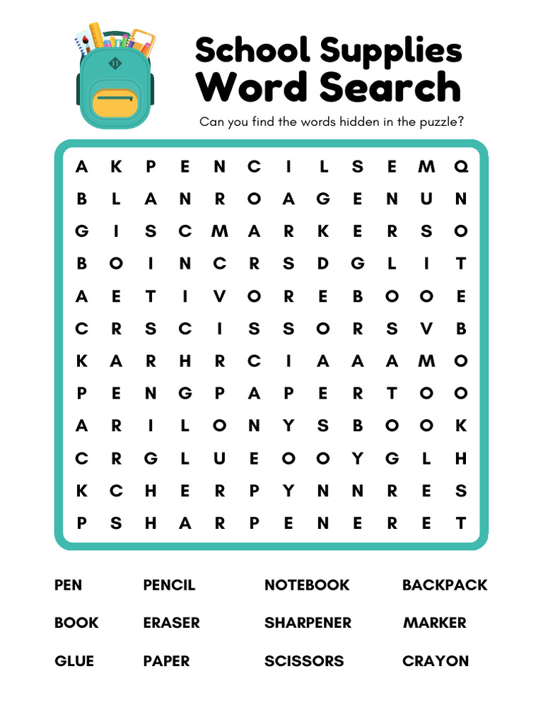 School Supplies Word Search Worksheet - 20250526 - 091702 - 0000 | PDF ...