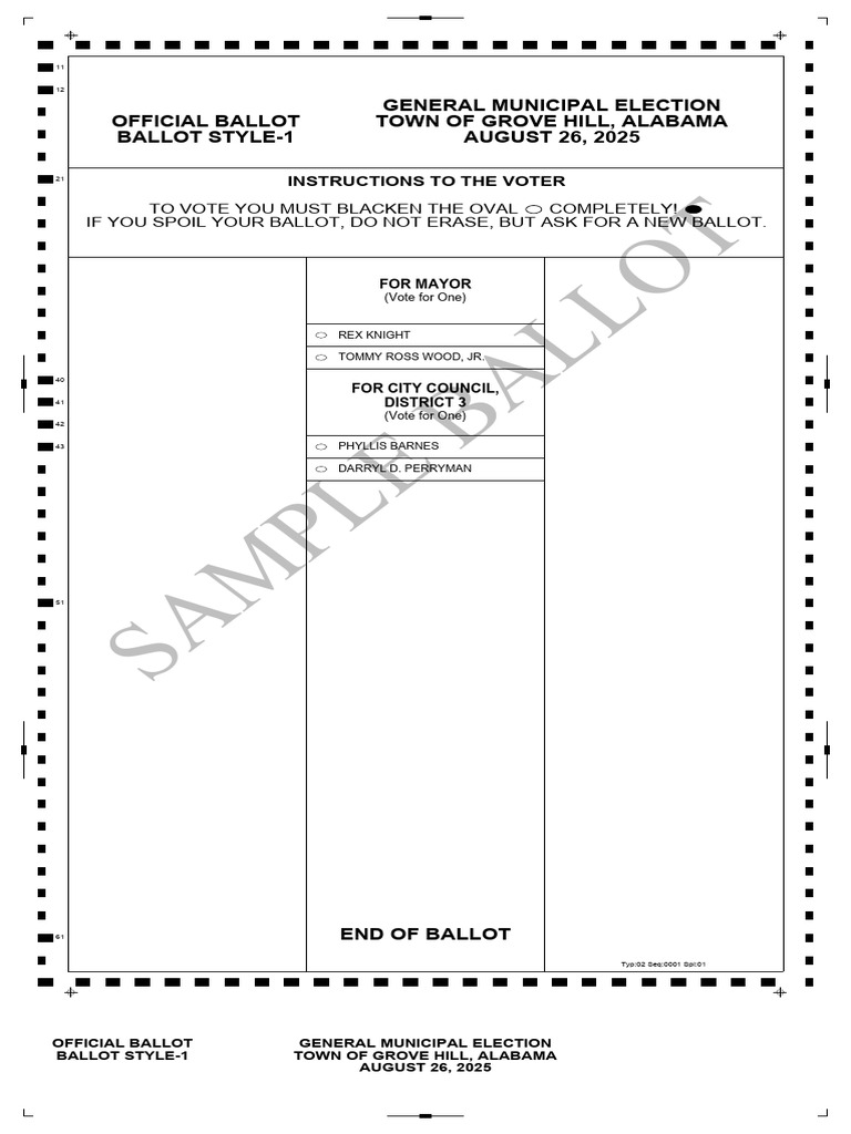 Grove Hill AL 2025 Sample Ballot | PDF