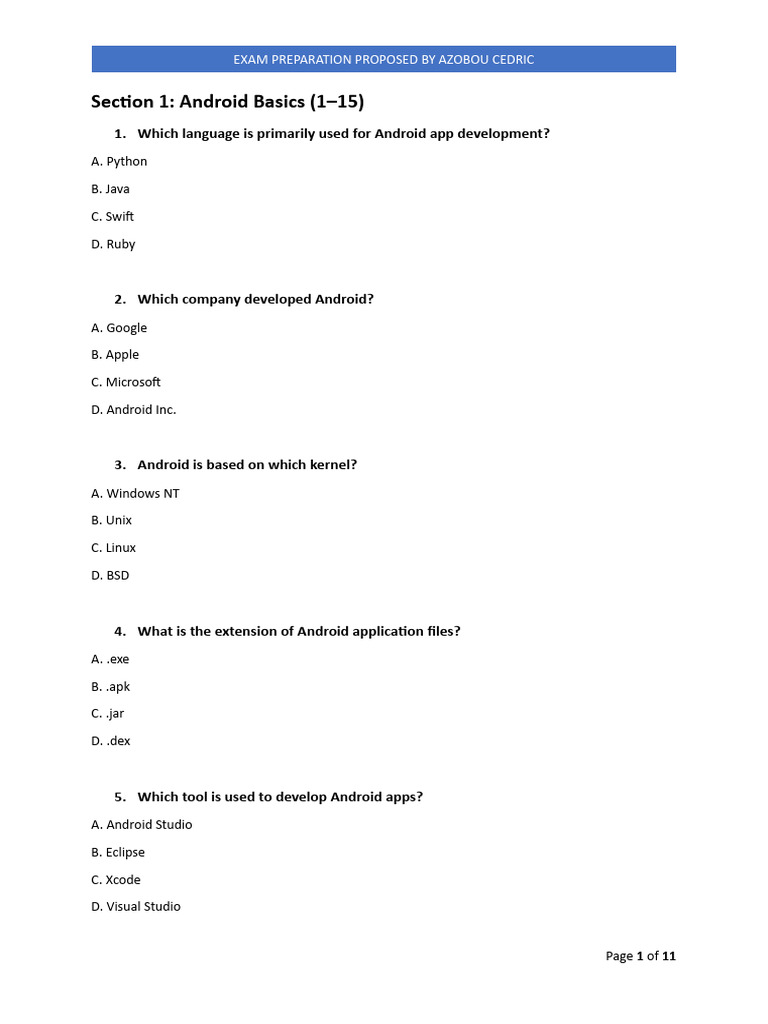 Exam Preparation (Useless) | PDF | Android (Operating System) | Java (Programming Language)