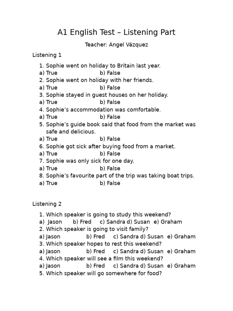 A1 English Listening Test Transcript | PDF