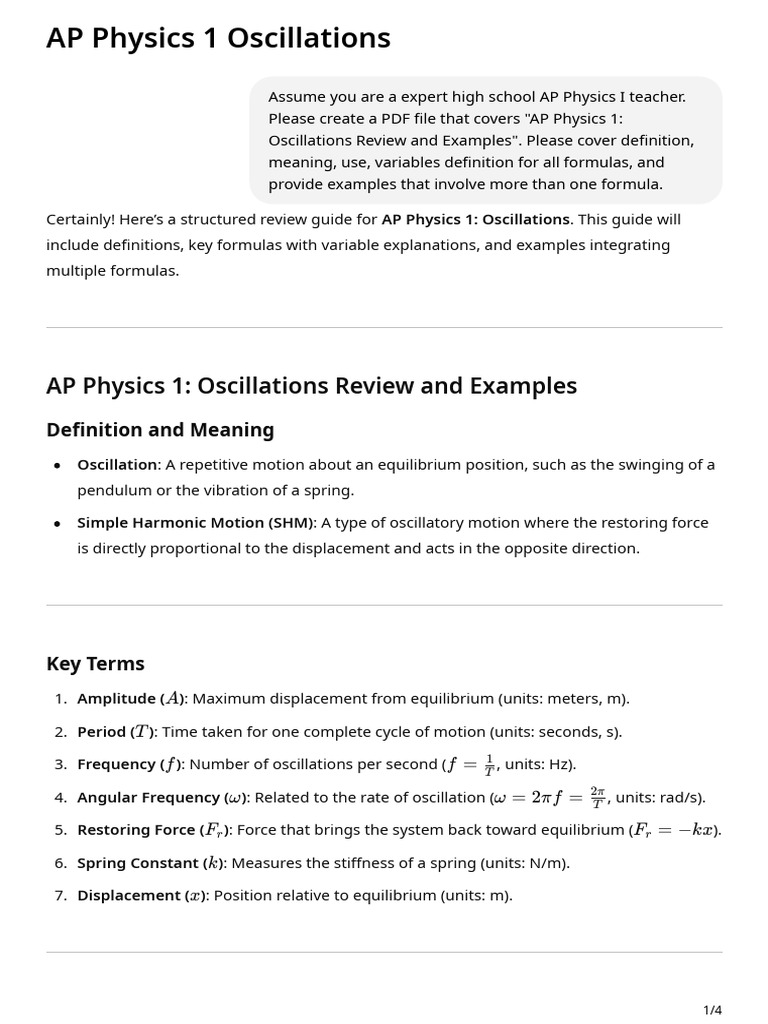 AP Physics 1 Oscillations | PDF | Oscillation | Quantity