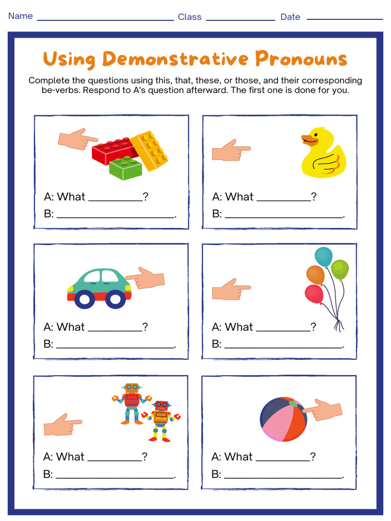 Using Demonstrative Pronouns Worksheet in Colorful Illustrative Style | PDF