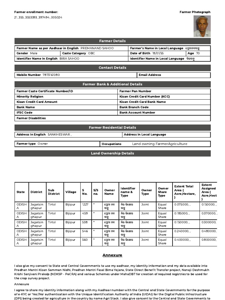 Farmer Registry Enrollement Data | PDF
