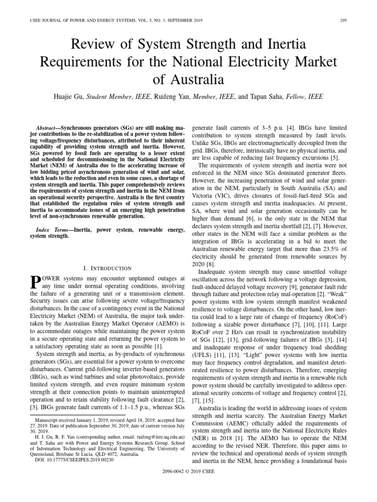 Review of System Strength and Inertia Requirements For The National ...