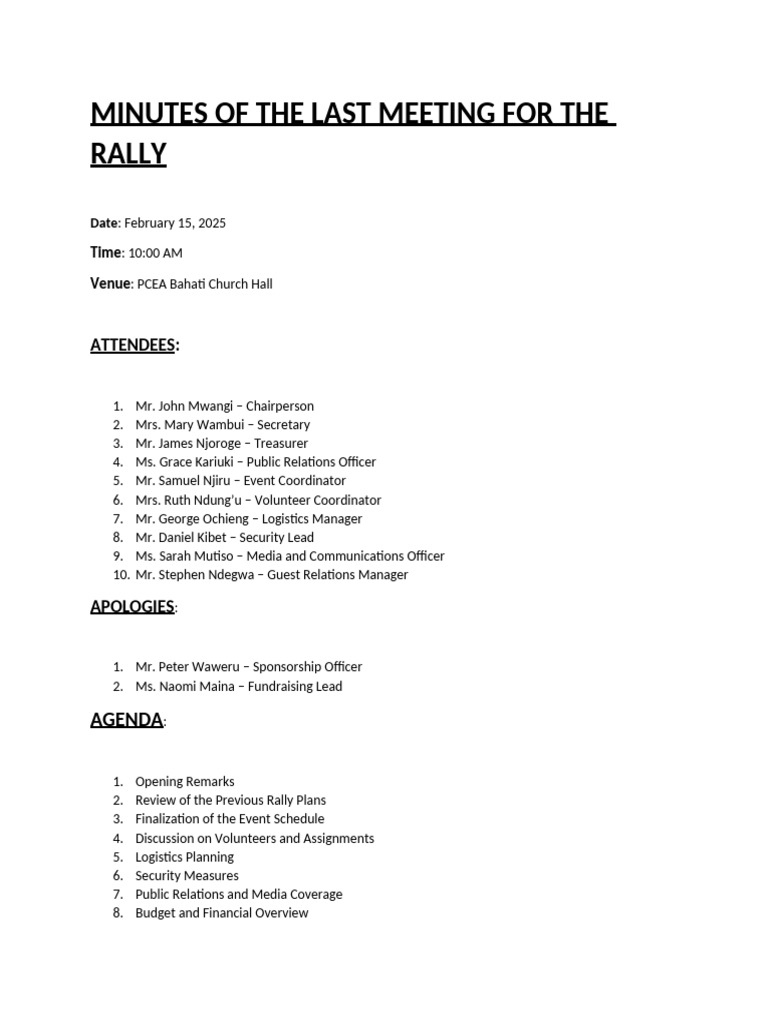 Rally Meeting Minutes - Feb 2025 | PDF