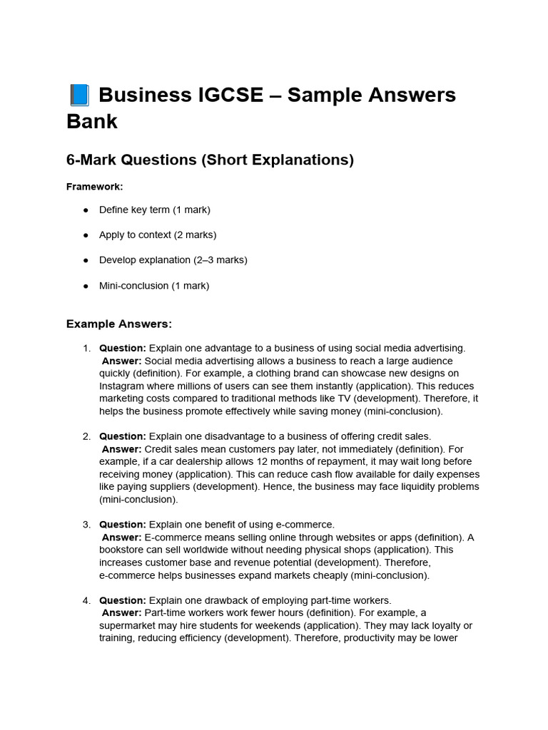 IGCSE Business Sample Answers Guide | PDF | E Commerce | Employment