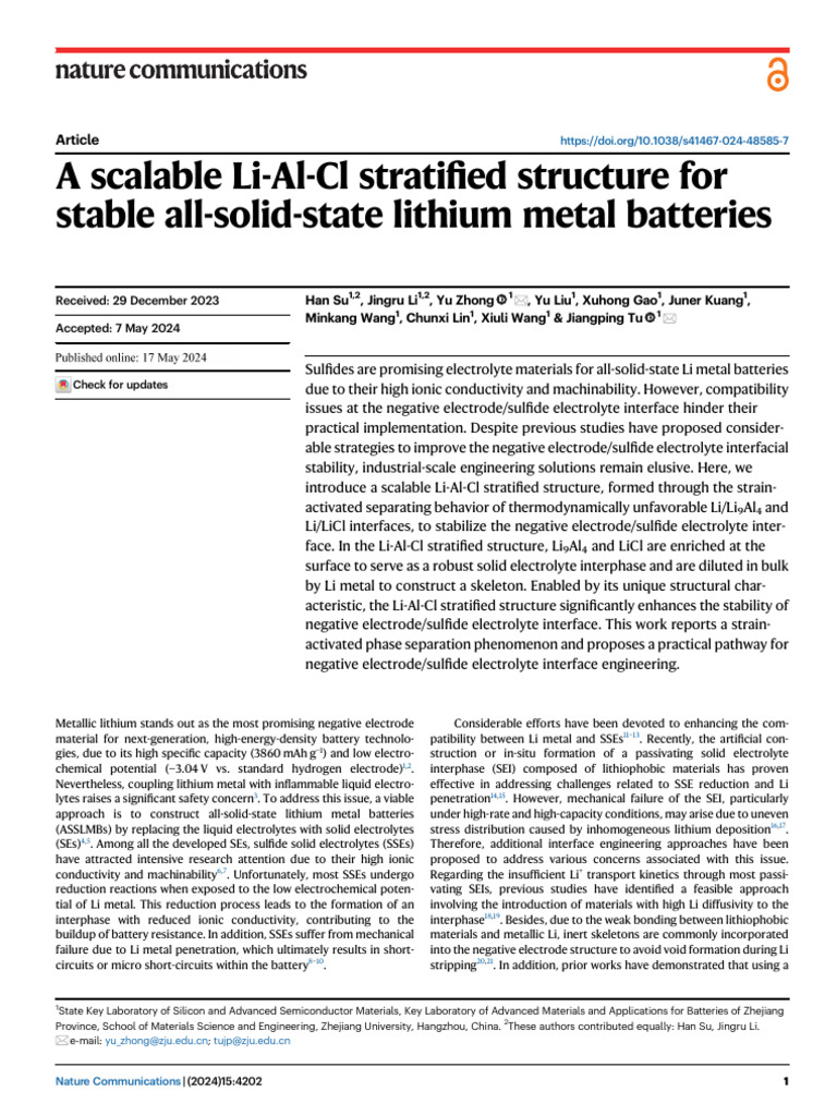 A Scalable Li-Al-Cl Stratified Structure For Stable All-Solid-State ...