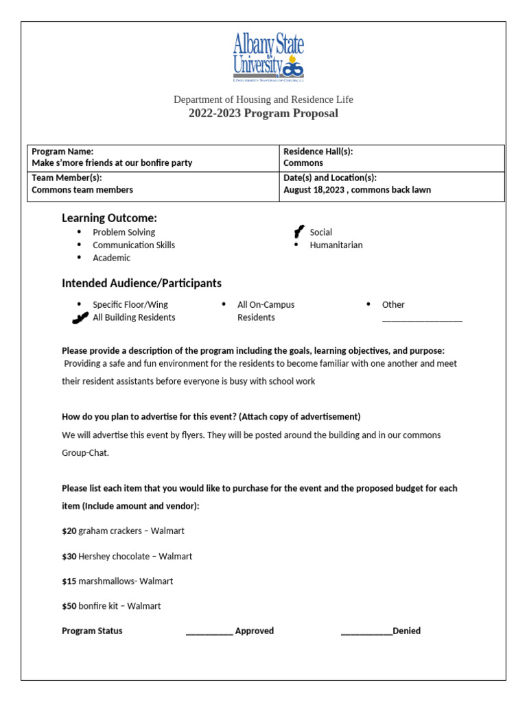 Bonfire Party Proposal for Residents | PDF