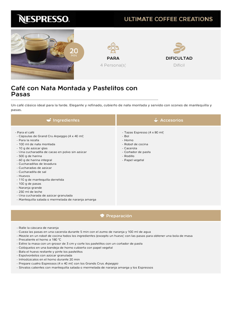 Café Con Nata Montada y Pastelitos Con Pasas | PDF