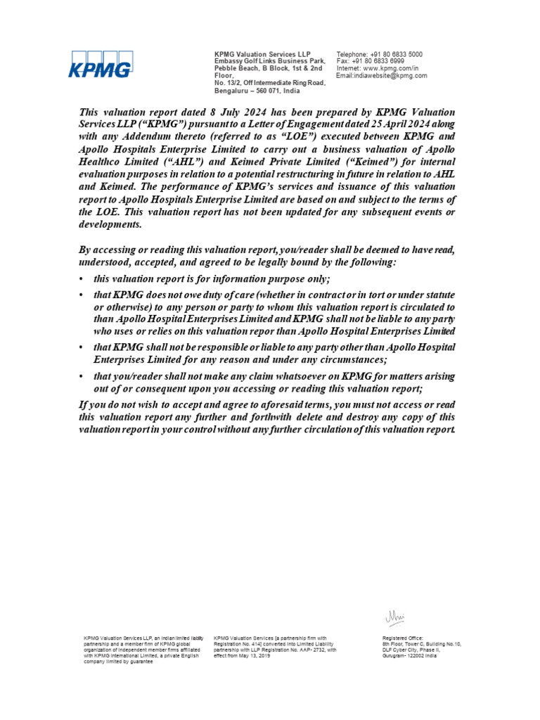 Valuation Report KPMG Apollo | PDF | Discounted Cash Flow | Valuation ...