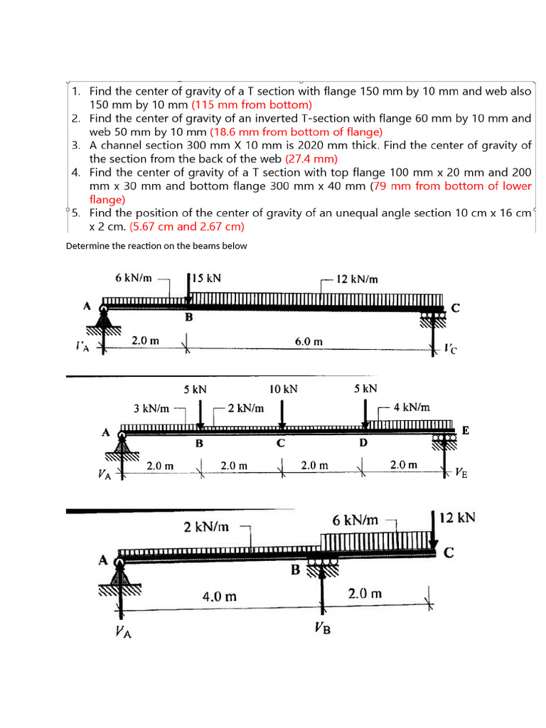 Some Practice Questions PN Properties of Beam Section, SFD and BMD | PDF