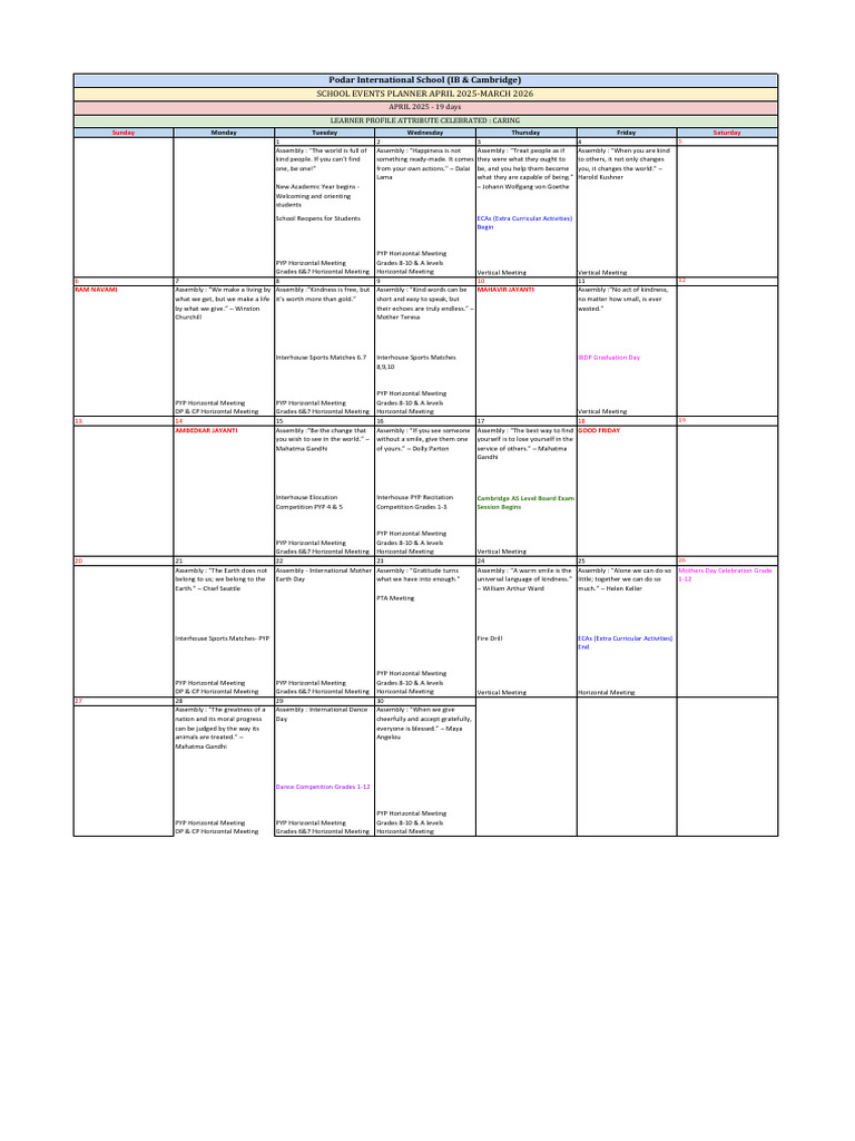 Podar International School IB Activity Planner 2025 2026 | PDF ...