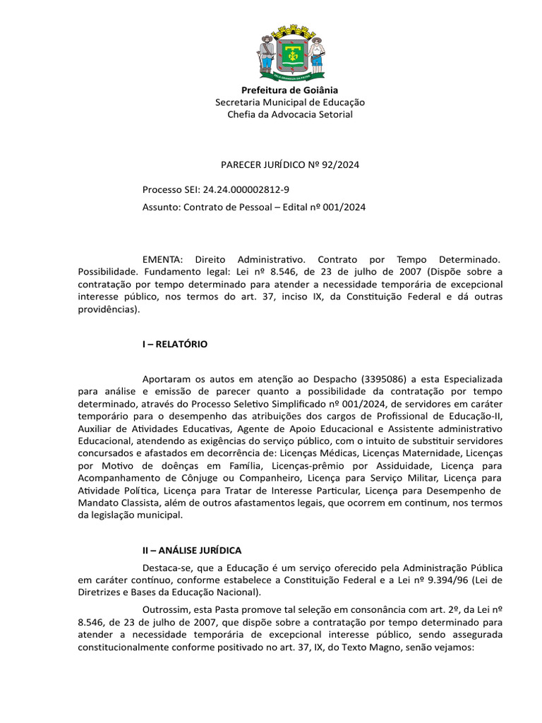 Parecer sobre Contratação Temporária na Educação | PDF | Administração ...