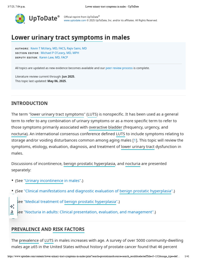 Male Lower Urinary Tract Symptoms Guide | PDF | Urinary Incontinence ...