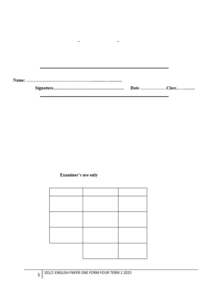 Form 4 English Paper 1 Exam 2025 | PDF