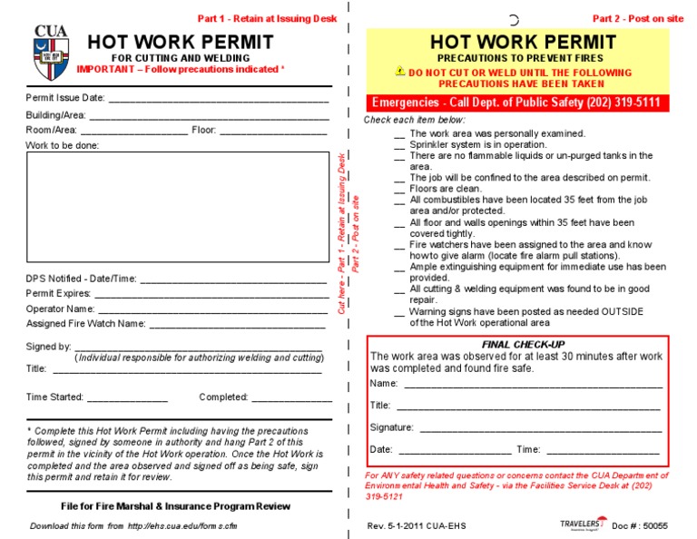 CUA 2011 Hot Work Tag | Download Free PDF | Fires | Environment