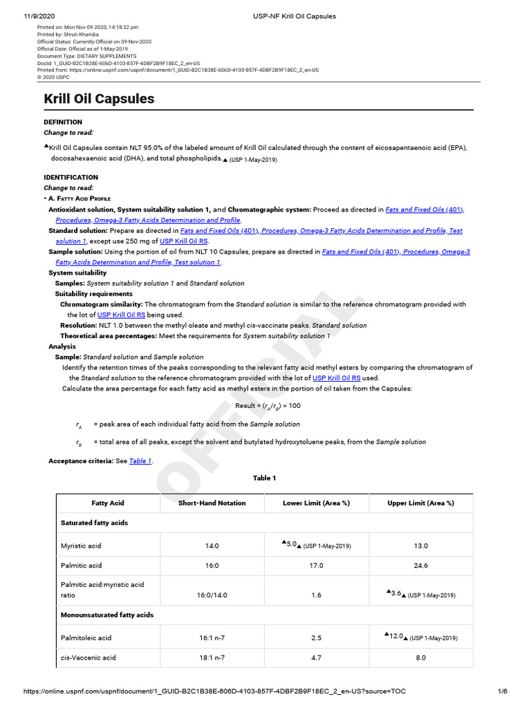 USP-NF Krill Oil Capsules | PDF | Omega 3 Fatty Acid | Fatty Acid
