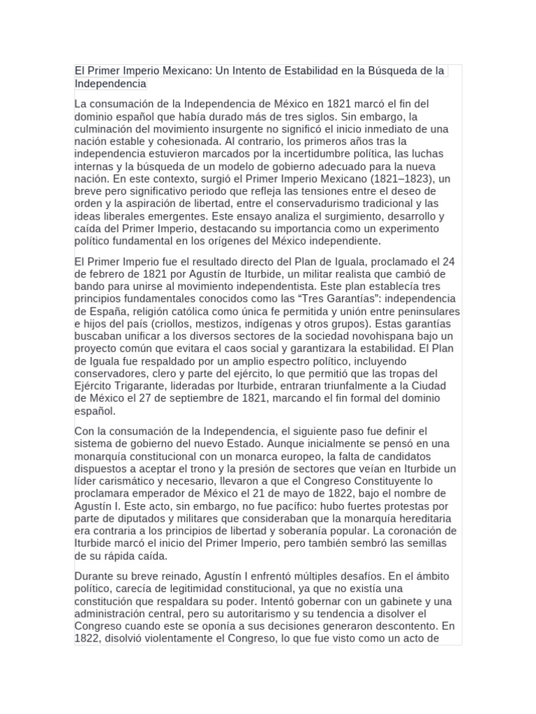 El Primer Imperio Mexicano: Orígenes y Caída | PDF | México | Gobierno