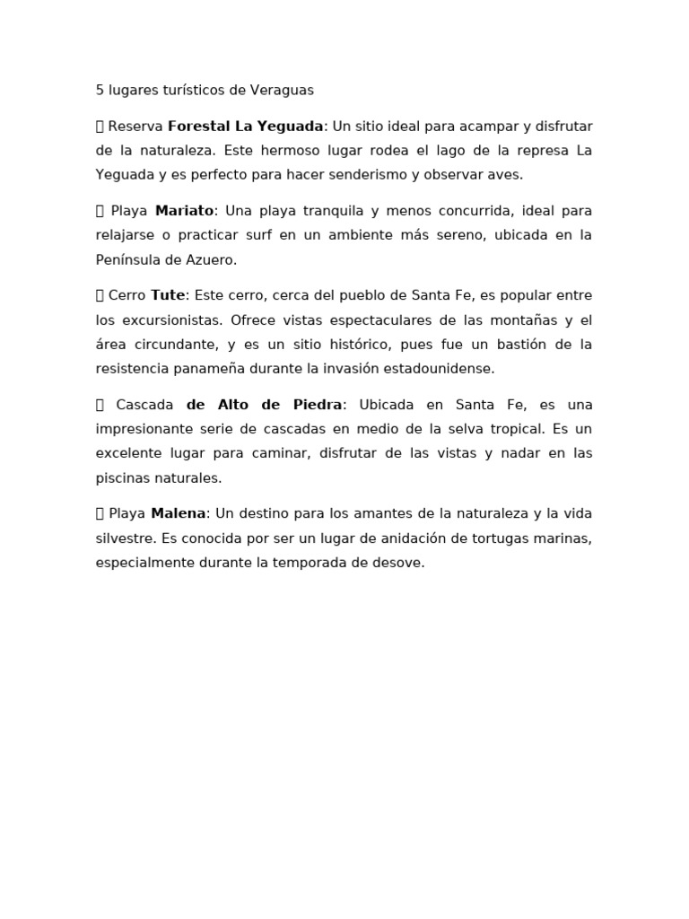 5 Lugares Turísticos de Veraguas | PDF