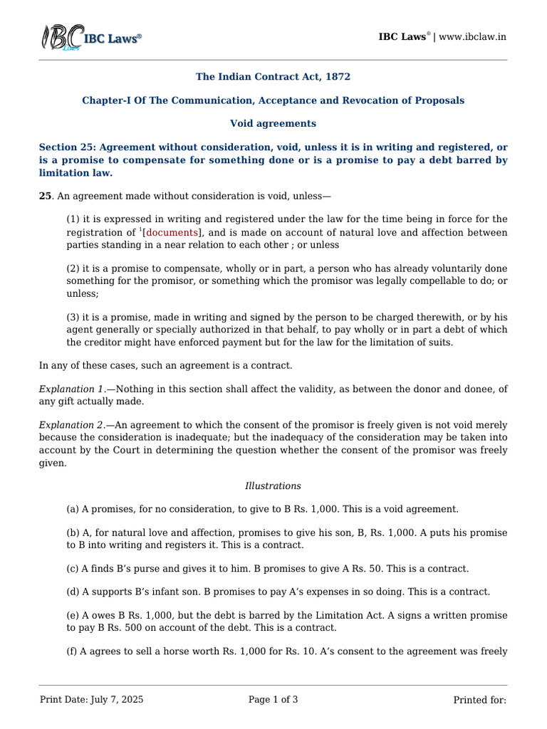 Section 25: Void Agreements Explained | PDF | Consideration | Private Law