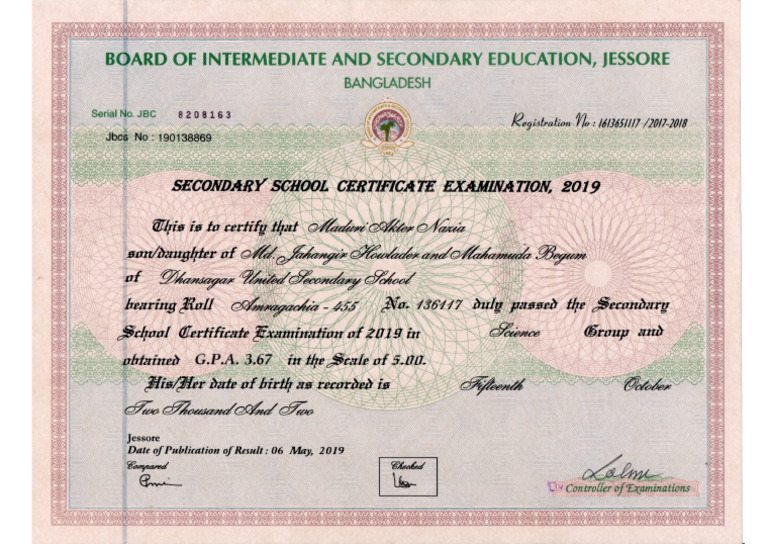 SSC Certificate | PDF