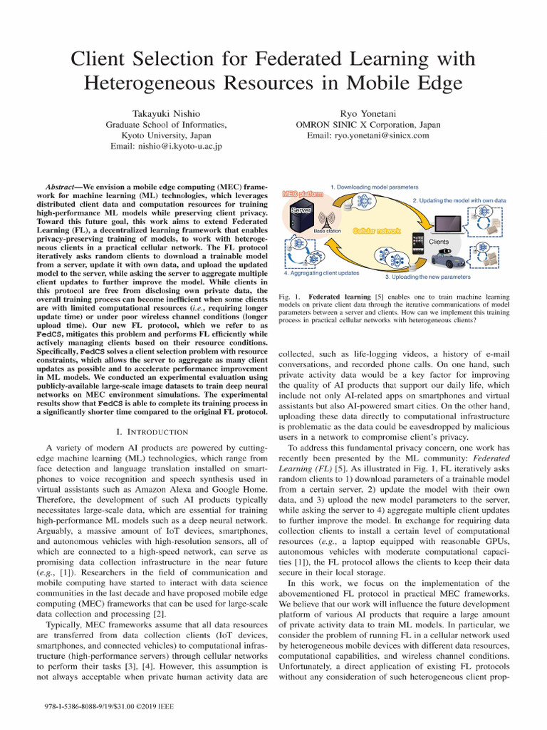 Client Selection for Federated Learning With Heterogeneous Resources in Mobile Edge | PDF ...