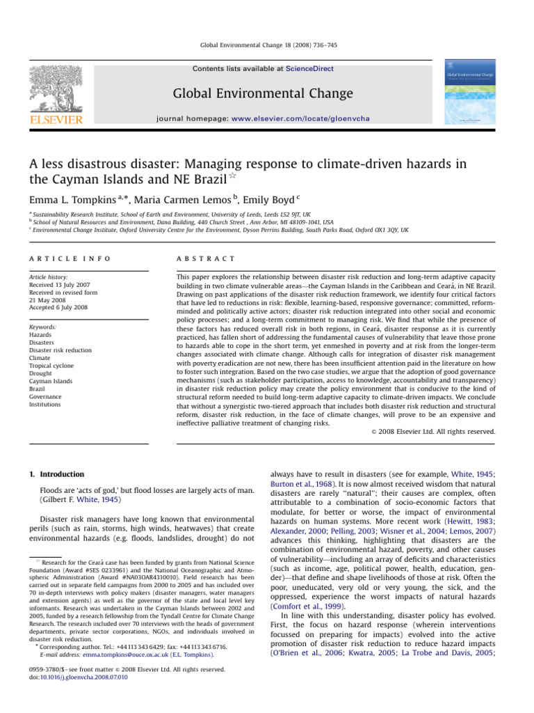 A Less Disastrous Disaster - Managing Response To Climate-Driven ...