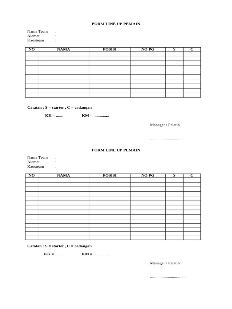 Form Line Up Pemain | PDF